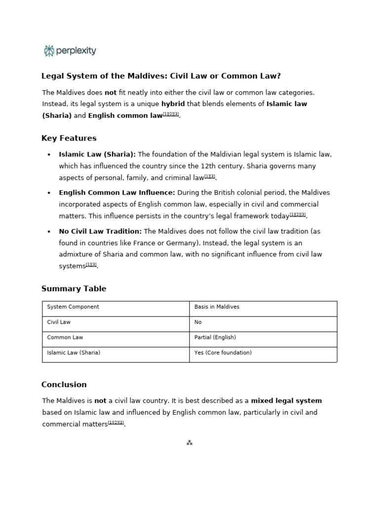 Maldives Hybrid Legal System Explained | PDF | Common Law | Sharia