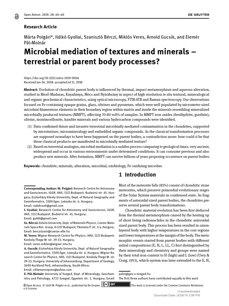 Microbial mediation of textures and minerals – terrestrial - Polgári ...