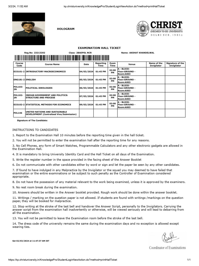 Akshat Khandelwal Hall Ticket | PDF