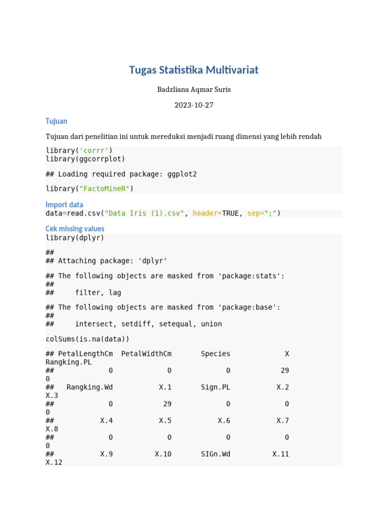 Tugas Statistika Multivariat Badzliana | PDF | Data Analysis | Algorithms
