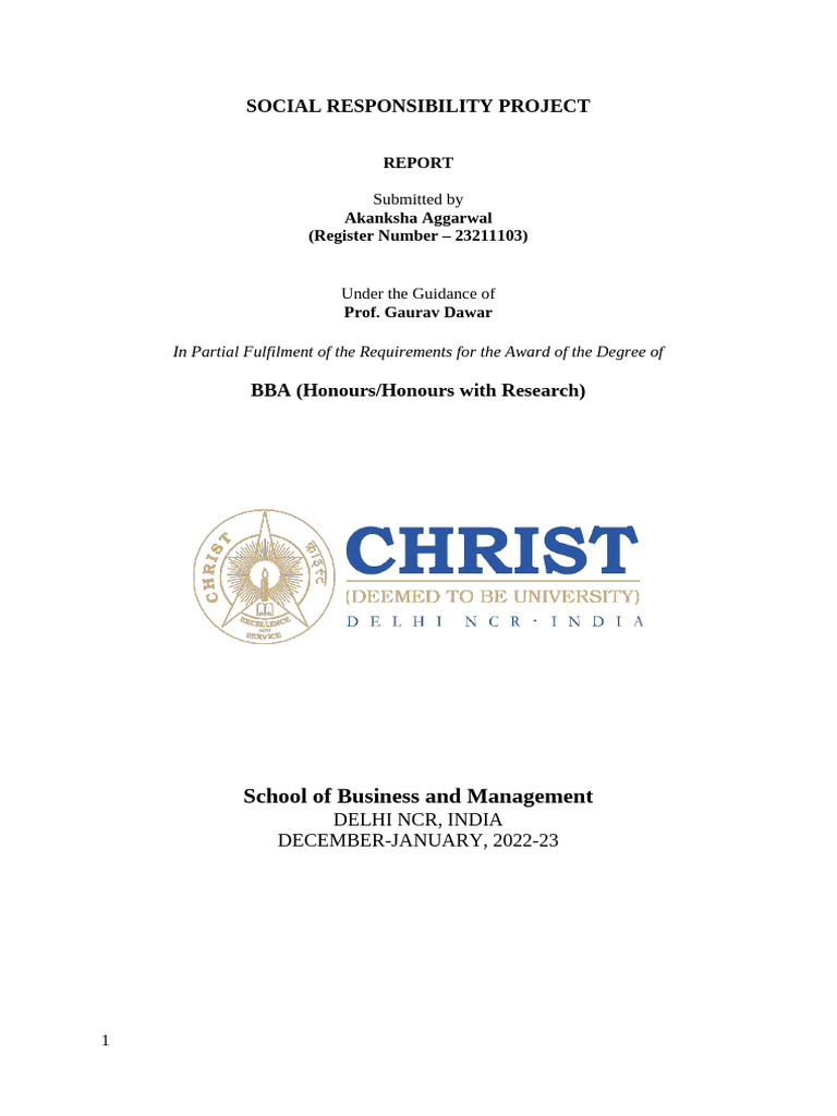 SRP Report Akanksha Aggarwal 23211103 | PDF | Non Governmental ...