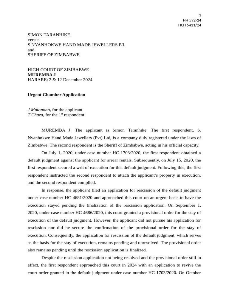 Urgent Application to Stay Property Execution | PDF | Judgment (Law ...