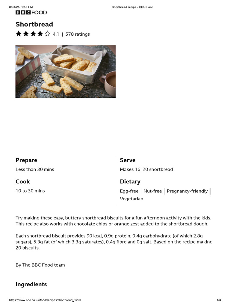 Shortbread Recipe - BBC Food | PDF | Baking | Biscuit