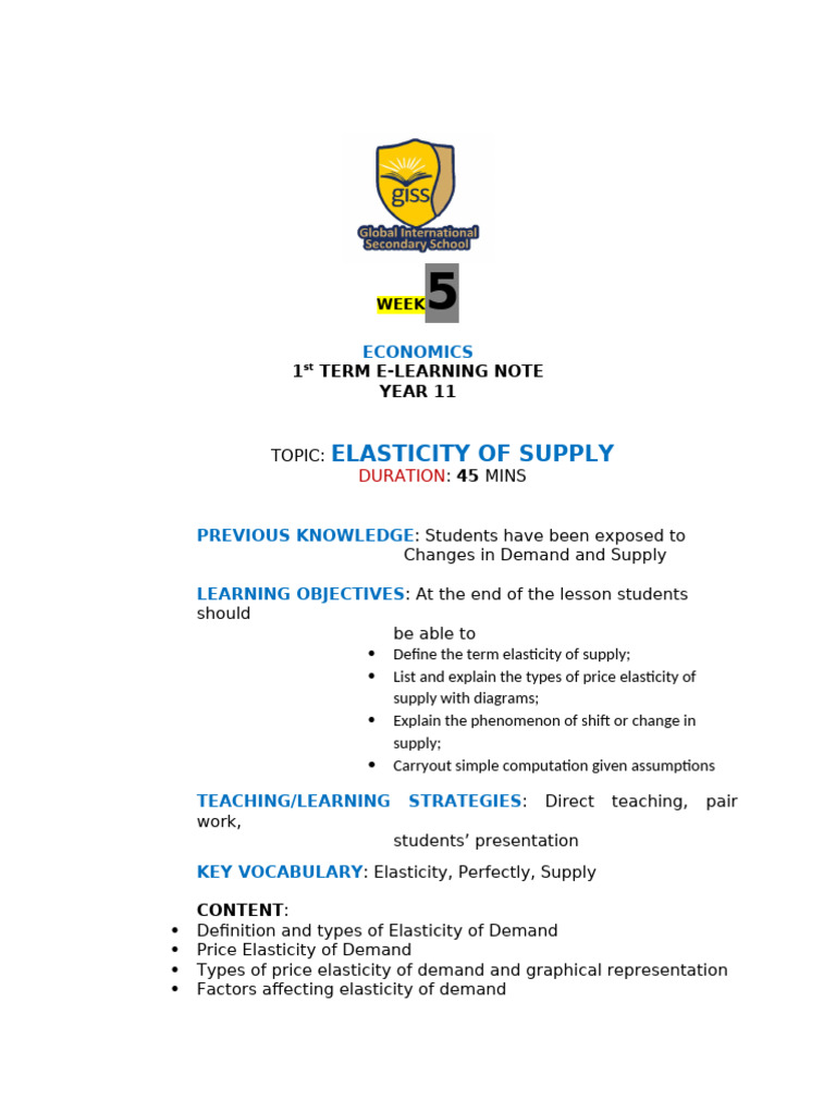 Understanding Elasticity of Supply | PDF | Supply (Economics ...
