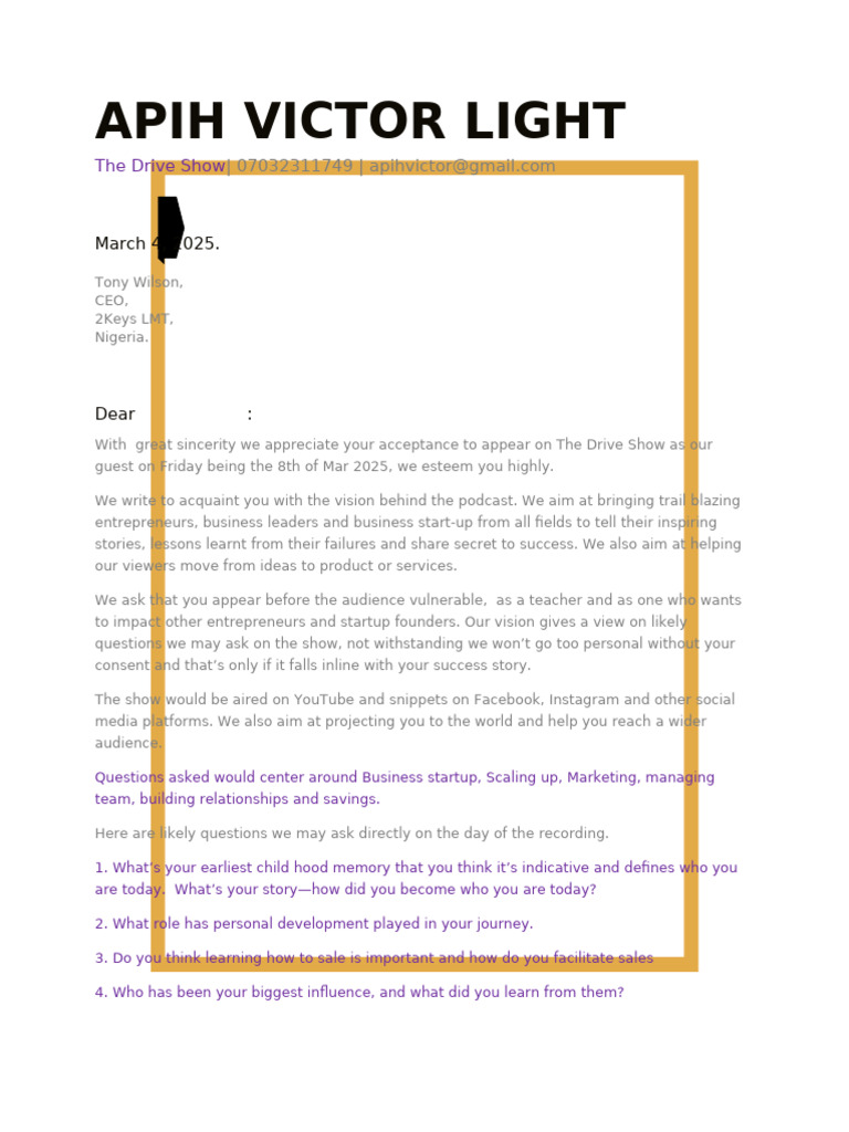 Drive Show Acceptance Letter | PDF