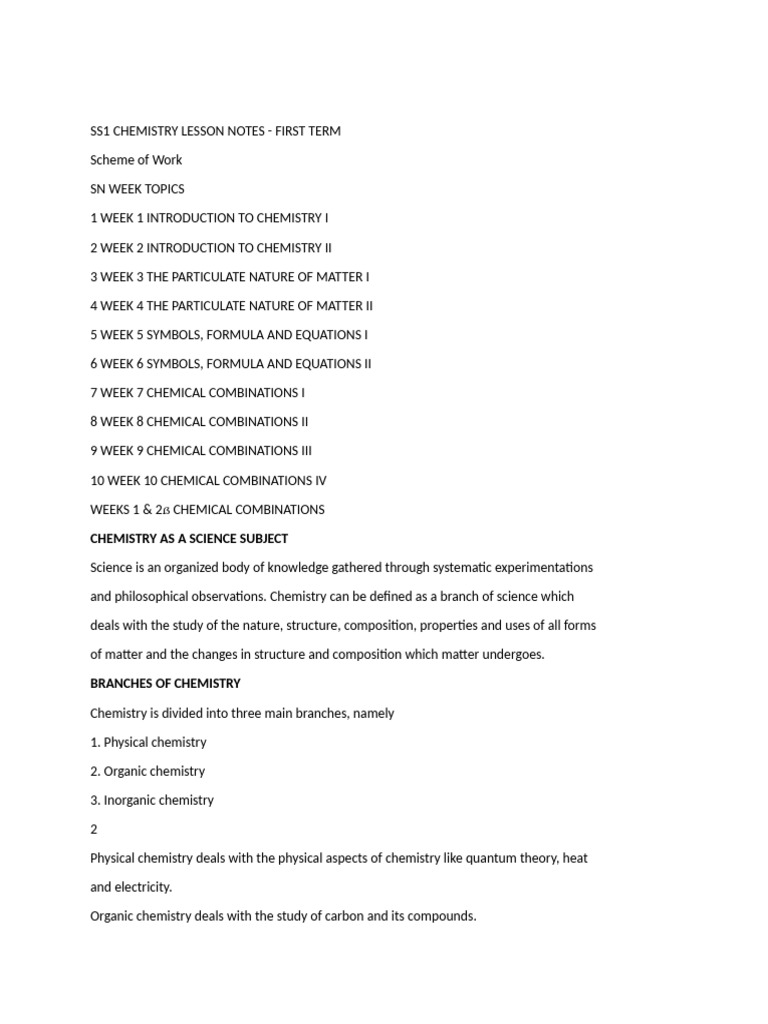 SS1 Chemistry First Term Notes | PDF | Chemical Bond | Ion
