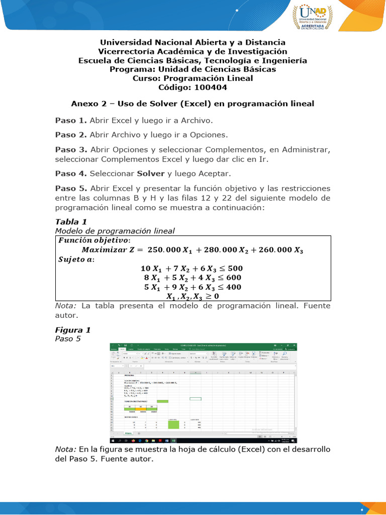 Anexo 2 - Uso de Solver (Excel) en Programación Lineal | PDF | Microsoft Excel | Hoja de cálculo