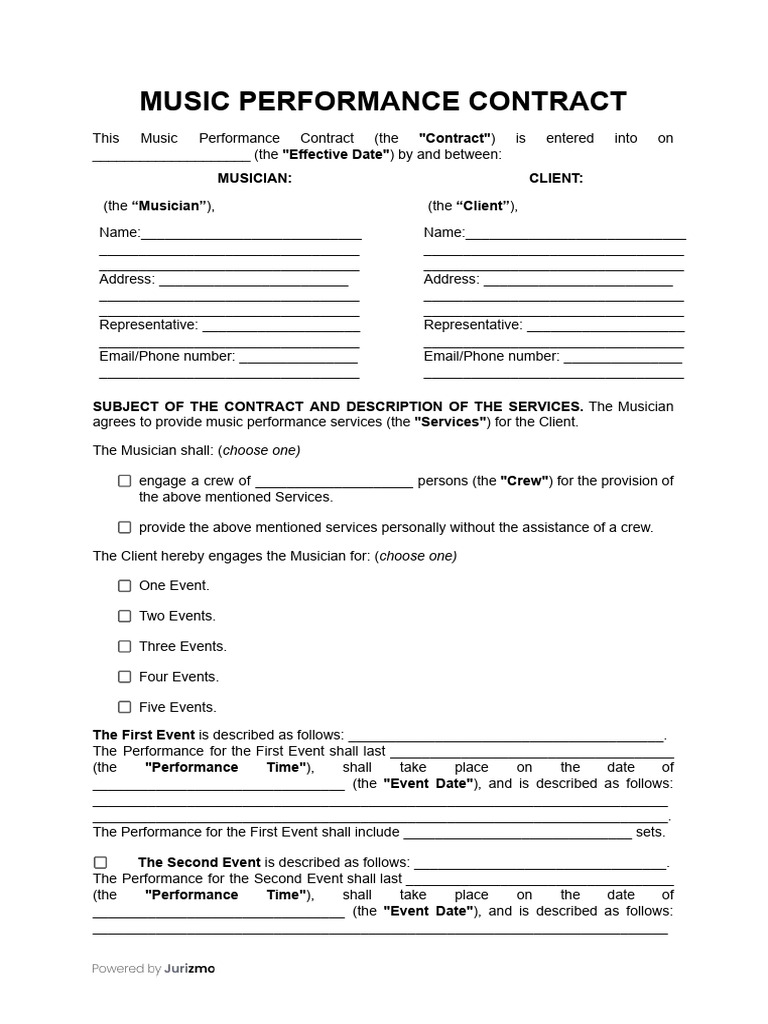 Music Performance Contract | PDF | Indemnity | Private Law