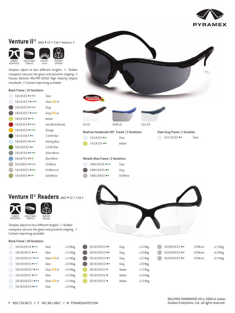 Pyramex Venture II Safety Glasses Spec Sheet | PDF | Materials ...
