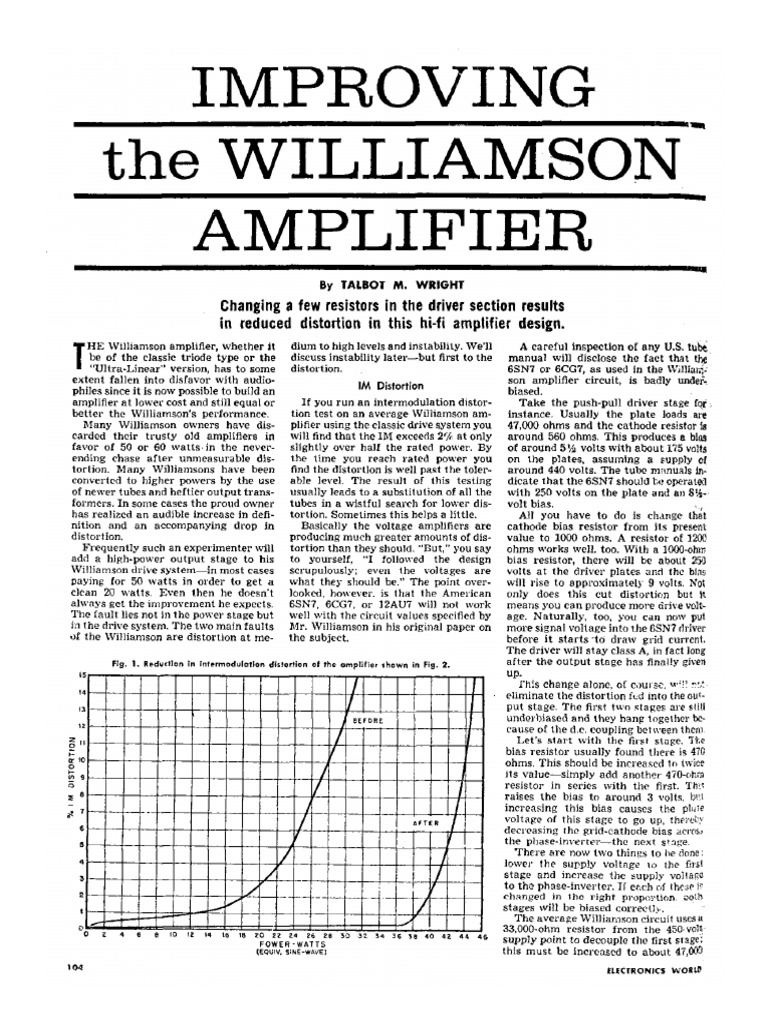 Improving The Williamson Amplifier Talbot M Wright | PDF