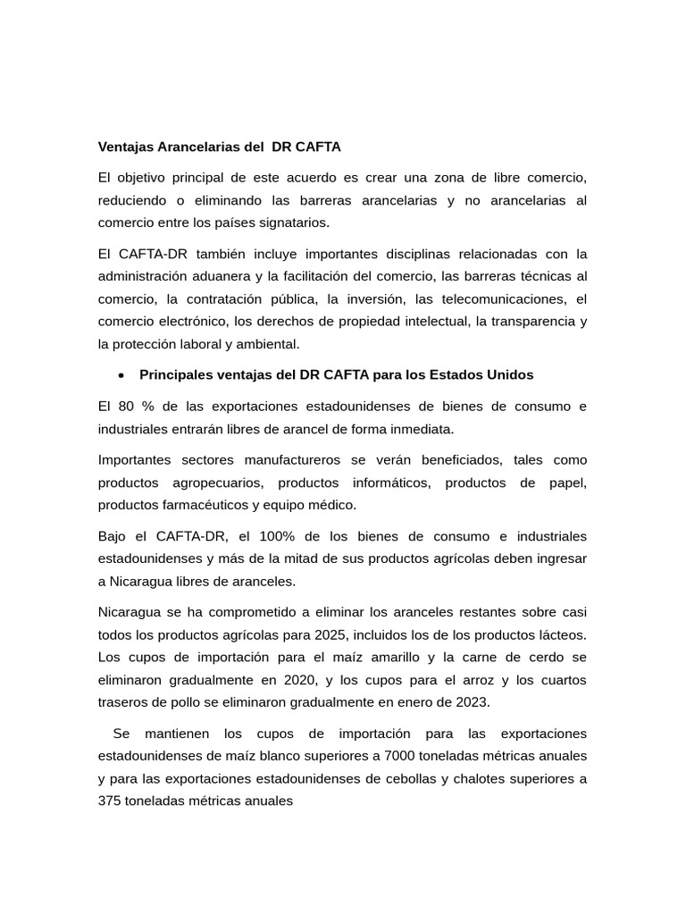 Ventajas Del DR CAFTA | PDF | Arancel | Los Estados Unidos