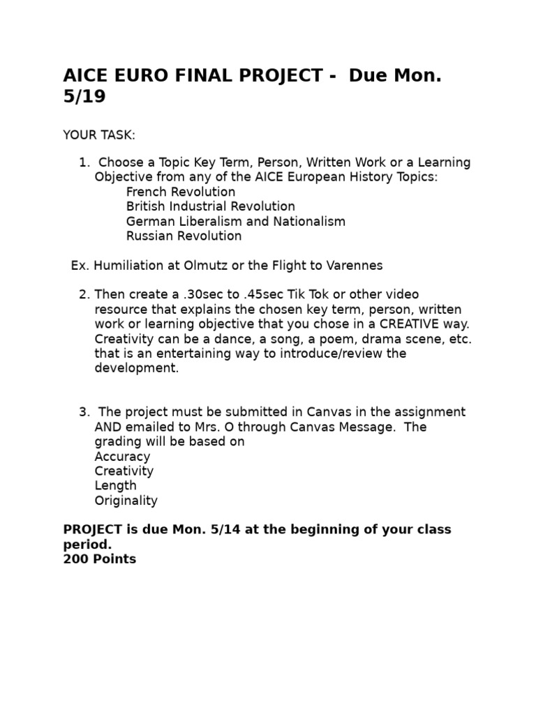 Aice Euro Final Project | PDF