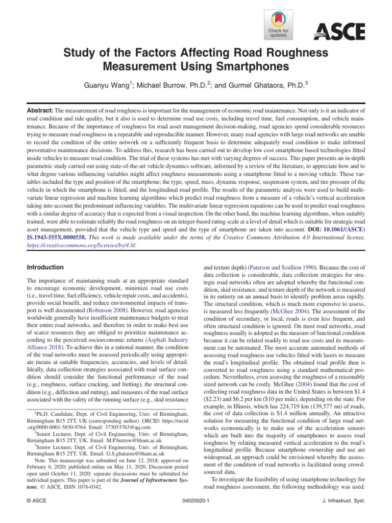 Wang Et Al 2020 Study of the Factors Affecting Road Roughness ...
