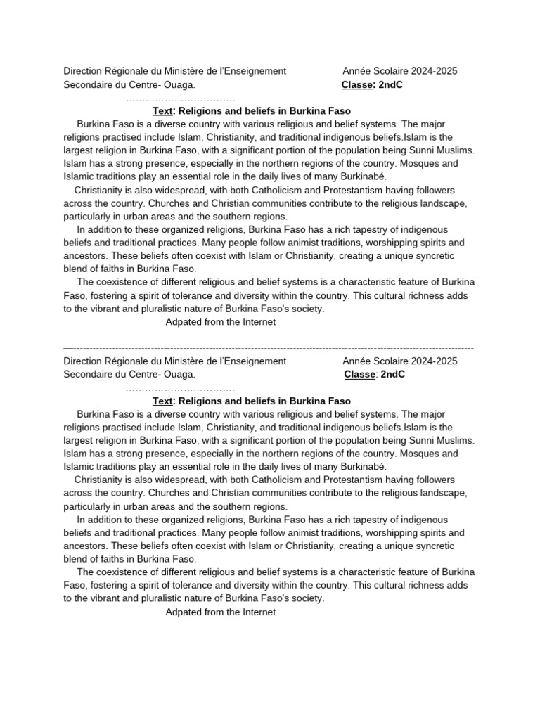 Religion and Beliefs in B.F | PDF | Burkina Faso | Religious Pluralism