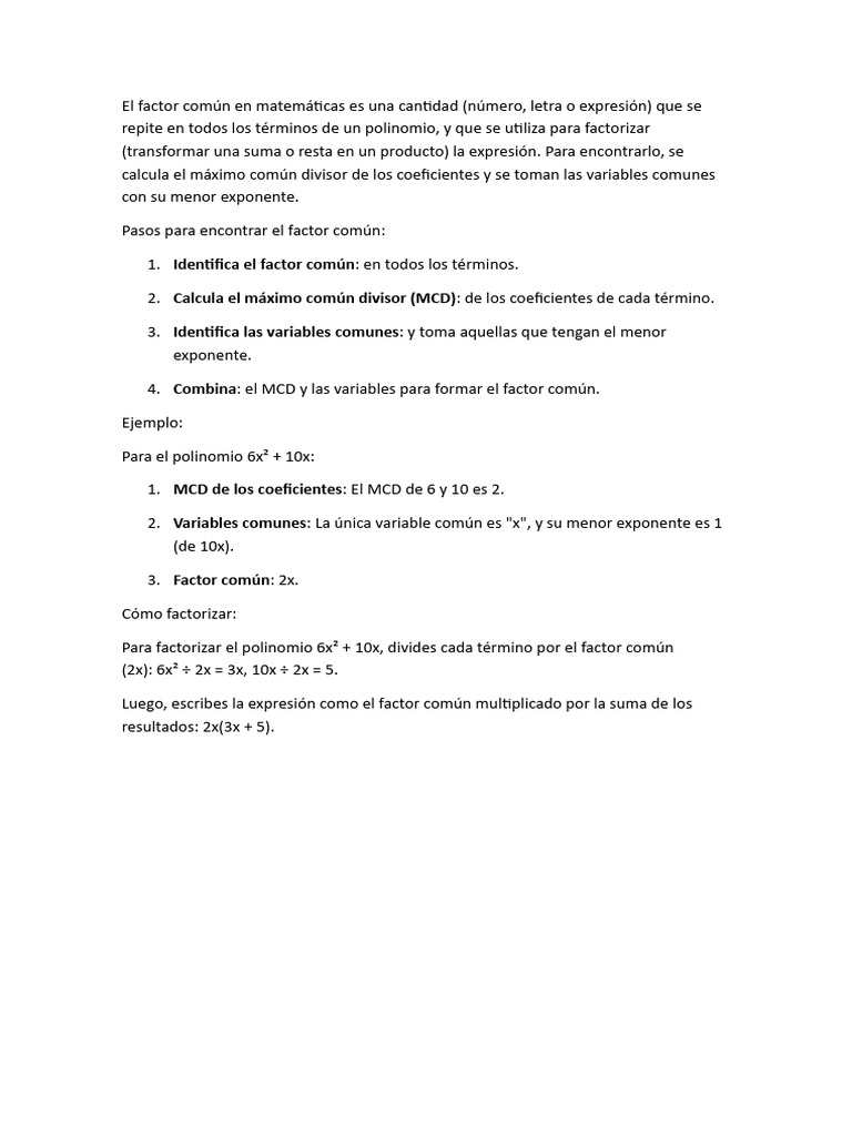 El Factor Común en Matemáticas Es Una | PDF