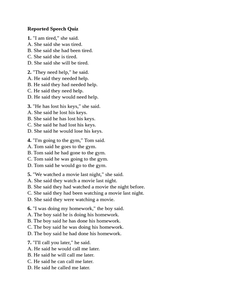 Reported Speech Quiz | PDF | Chess Theory | Chess