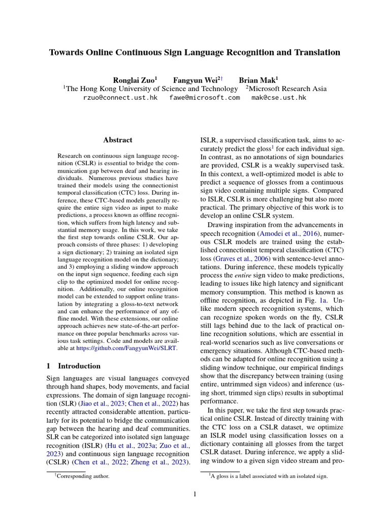 Towards Online Continuous Sign Language Recognition and Translation | PDF | Statistical ...