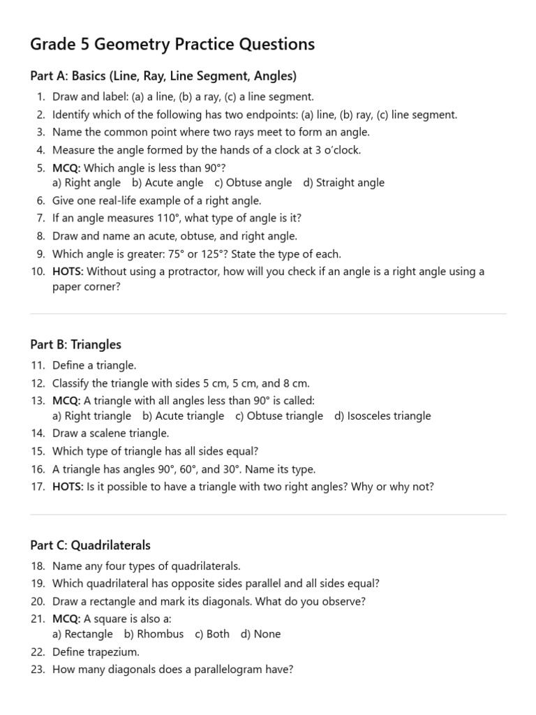Grade 5 Geometry Practice Questions | PDF | Rectangle | Area