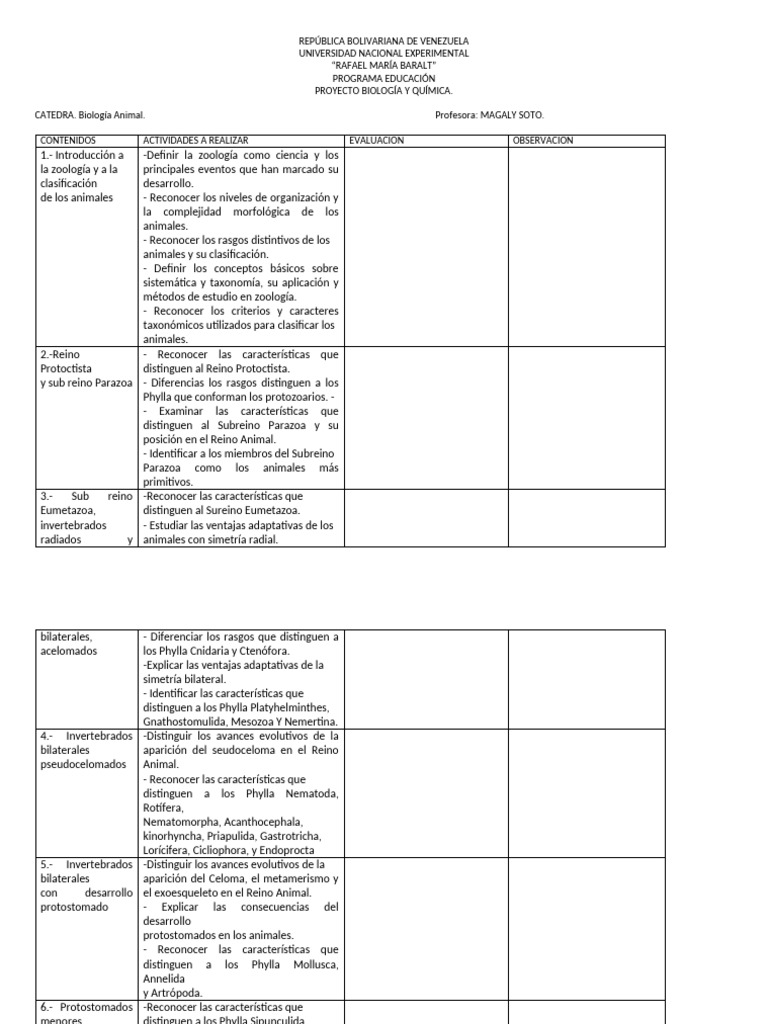 Contenido de Biología Animal en Venezuela | PDF | Biología | Taxa