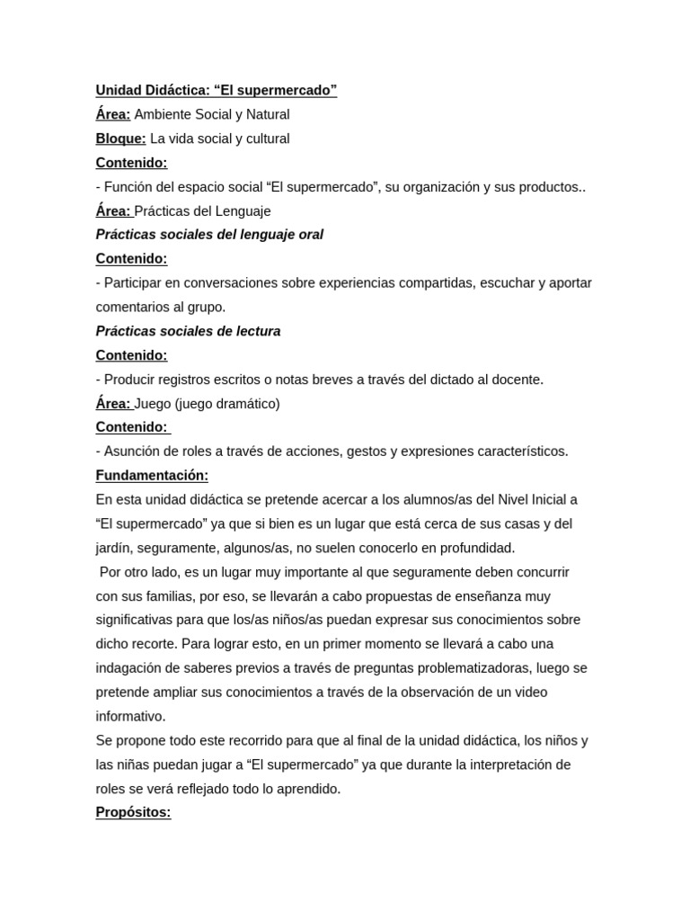Unidad Didáctica: El Supermercado | PDF | Enseñando | Educación de la ...