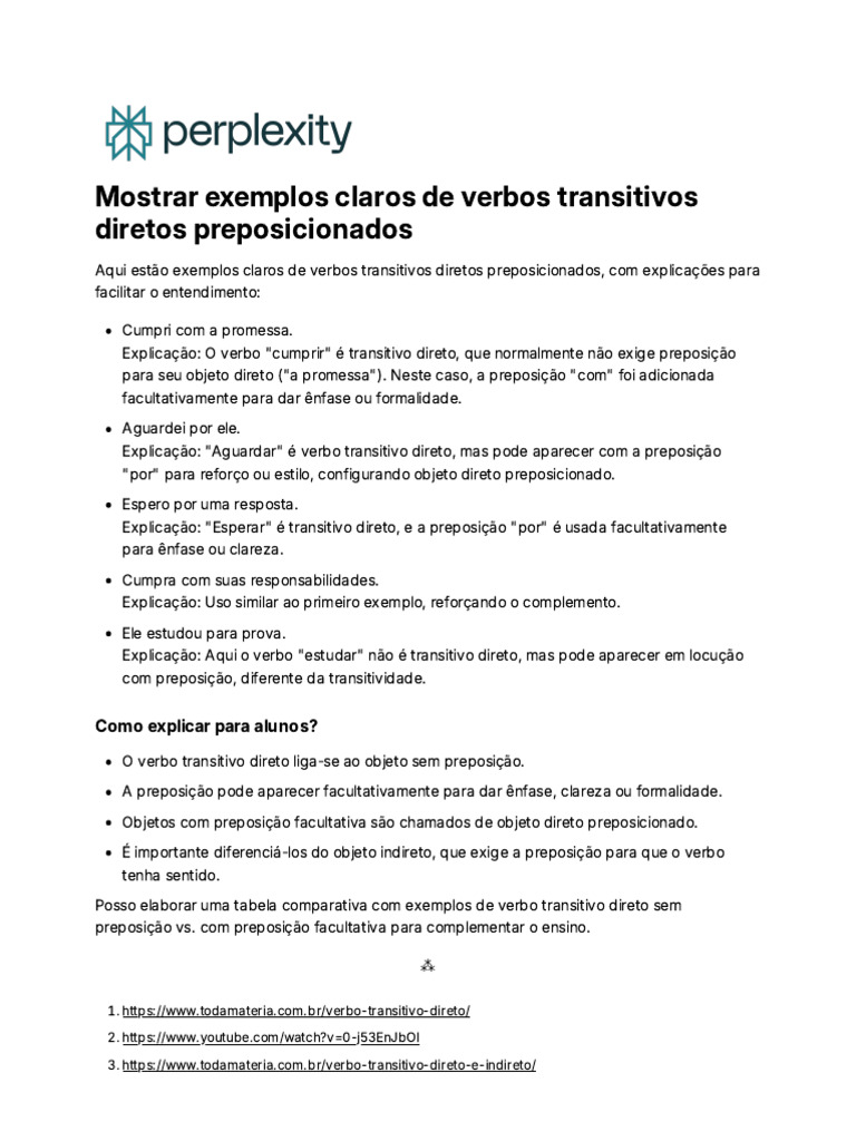 Exemplos de Verbos Transitivos Diretos | PDF