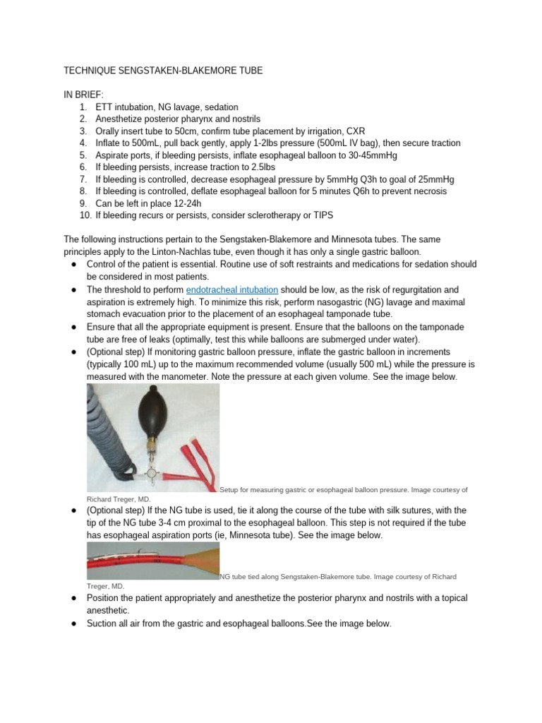 Technique Sengstaken-Blakemore Tube | PDF | Clinical Medicine | Medical ...