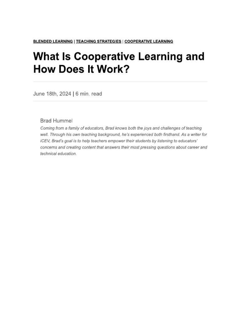Cooperative Learning 1 | PDF