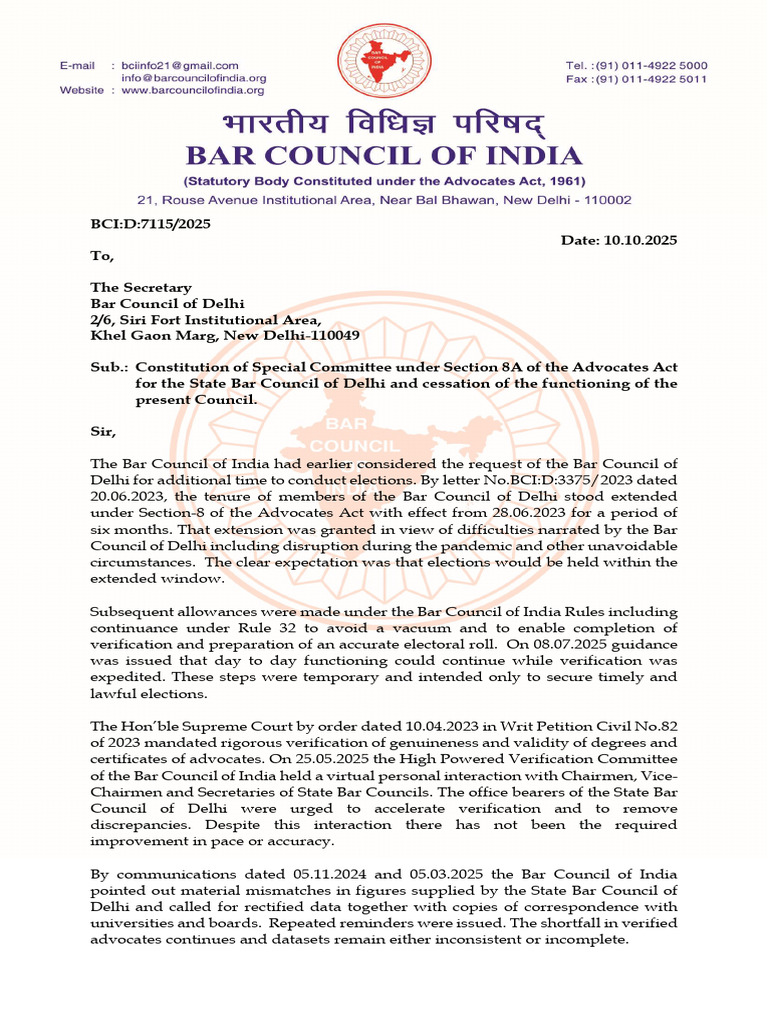 Special Committee for Delhi Bar Elections | PDF | Advocate | Government