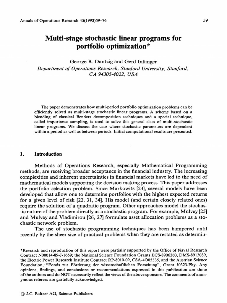 Multi-Stage Stochastic Linear Programs For Portfolio Optimization | PDF ...