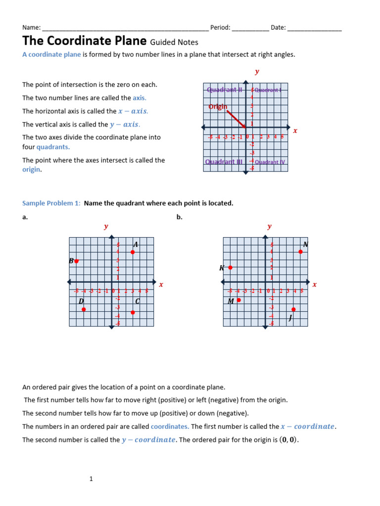 2 6 Guided Notes SE The Coordinate Plane | PDF | Cartesian Coordinate ...