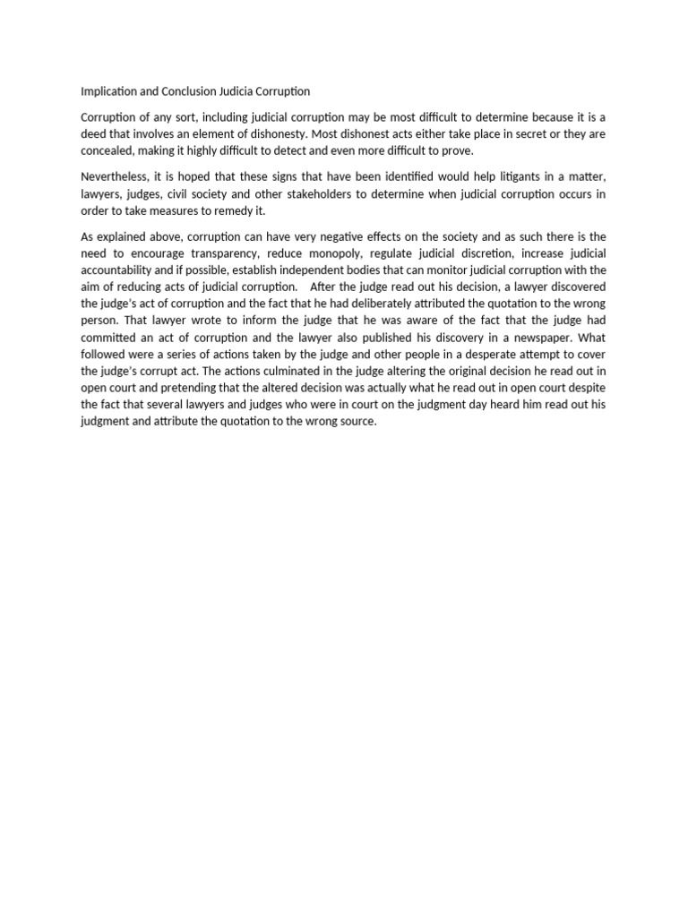 Implication and Conclusion Judicia Corruption | PDF