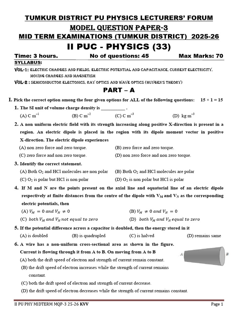 Ii Pu Phy Midterm MQP-3 Tdpulf 25-26 - 251011 - 060157 | PDF | P–N Junction | Electric Current