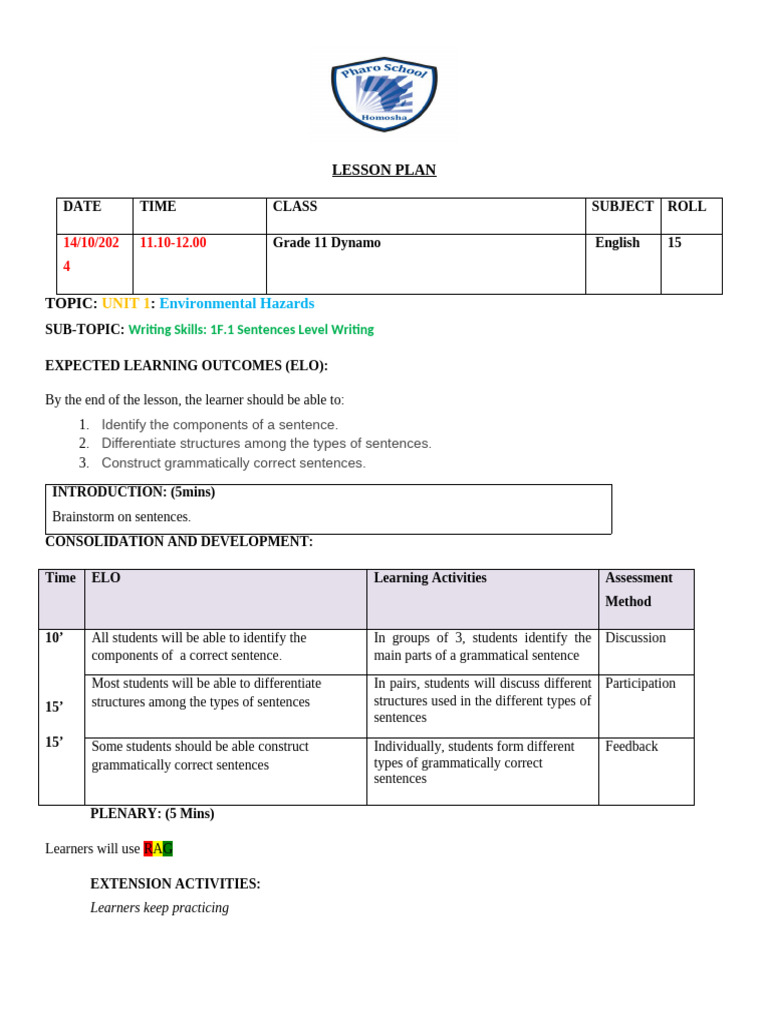 WK 4 English Grade 11 Lesson Plan 24-25 | PDF | Lesson Plan | Learning