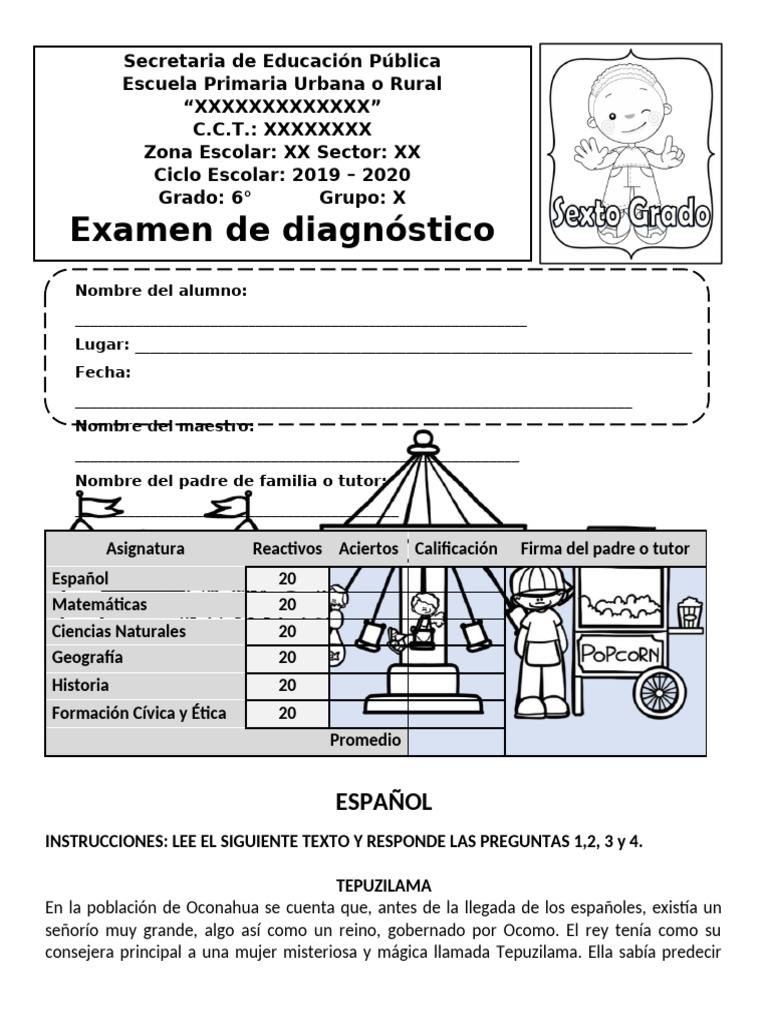 Examen Diagnostico 6 To | PDF | México | Kilogramo