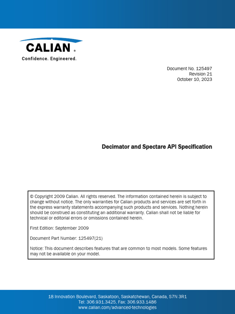 Rev21 Decimator and Spectare API Specification | PDF | Bandwidth (Signal Processing) | Integer ...