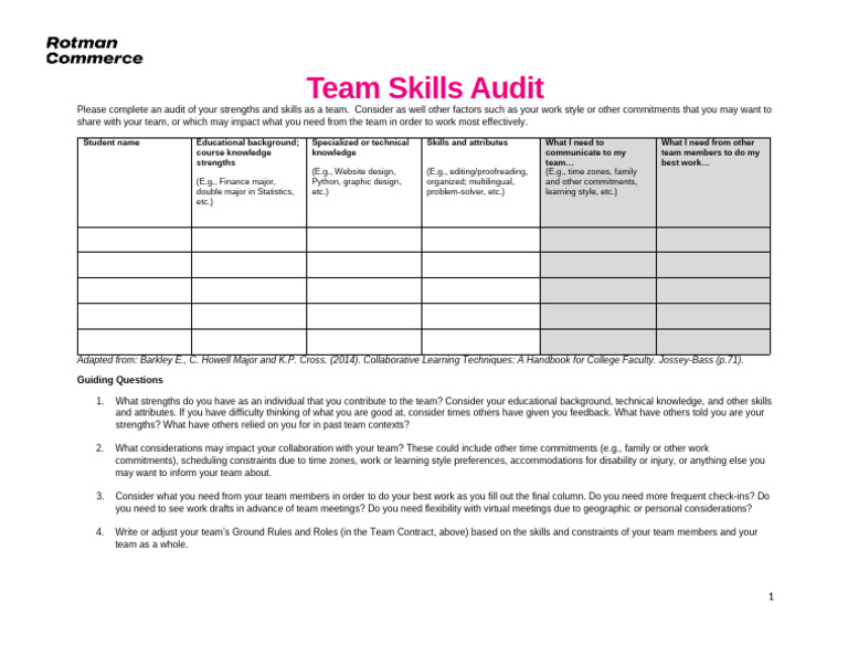 Team Skills Audit Template | PDF | Learning | Cognition