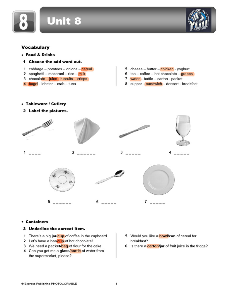 Food Vocabulary and Grammar Exercises | PDF | Meal | Cooking