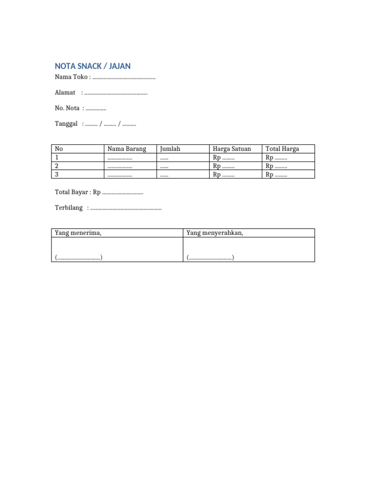 Nota Snack Jajan | PDF