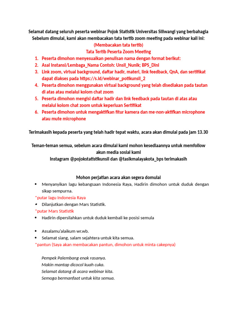 Tata Tertib Webinar Pojok Statistik Unsil | PDF