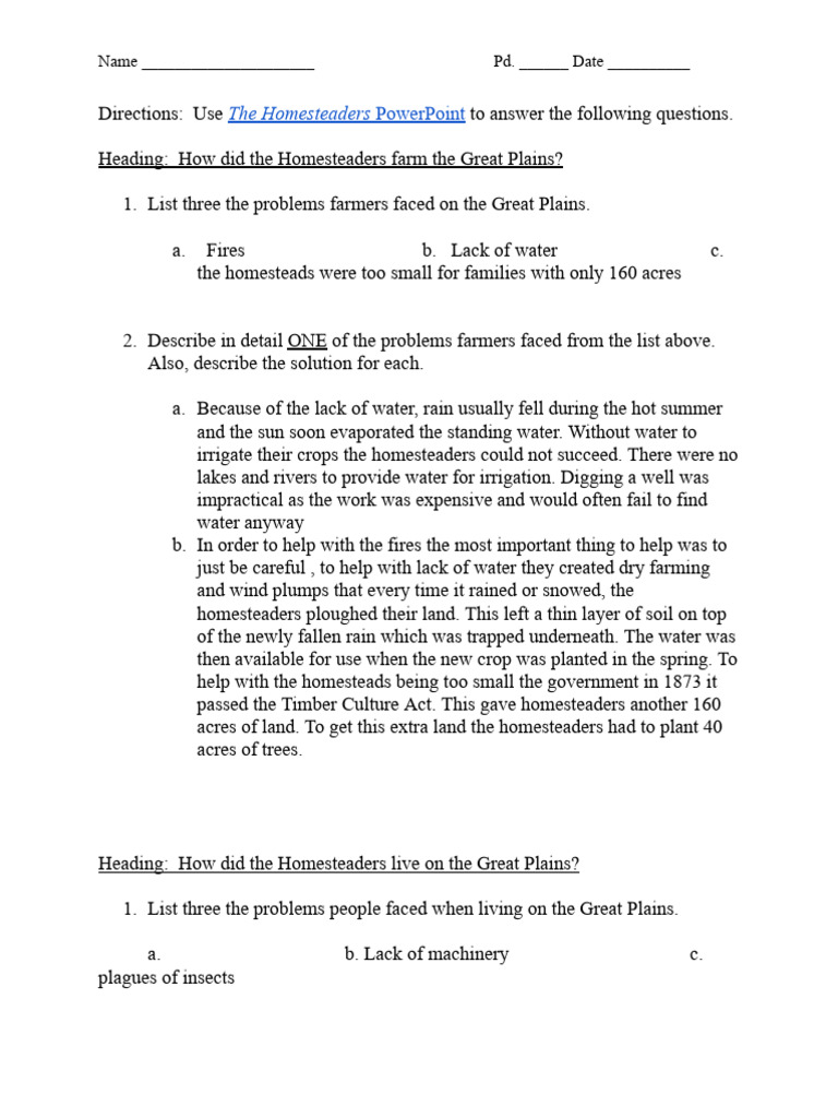 Homesteader Scavenger Hunt Answer Sheet | PDF