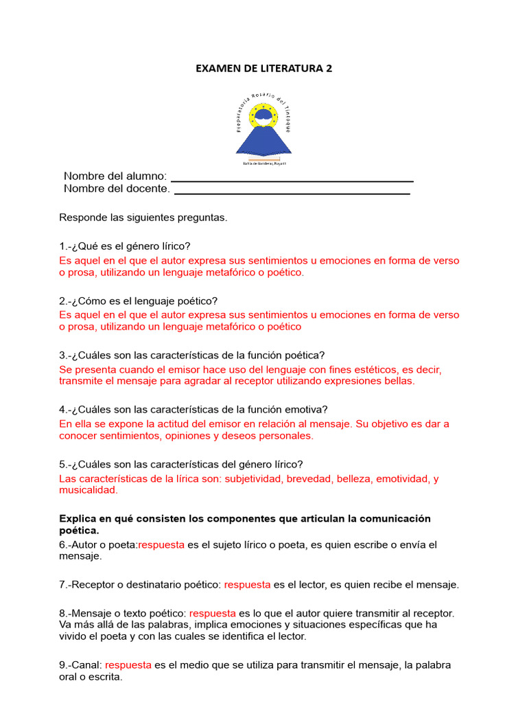 Examen de Literatura 2 Primer Parcial | PDF | Poesía