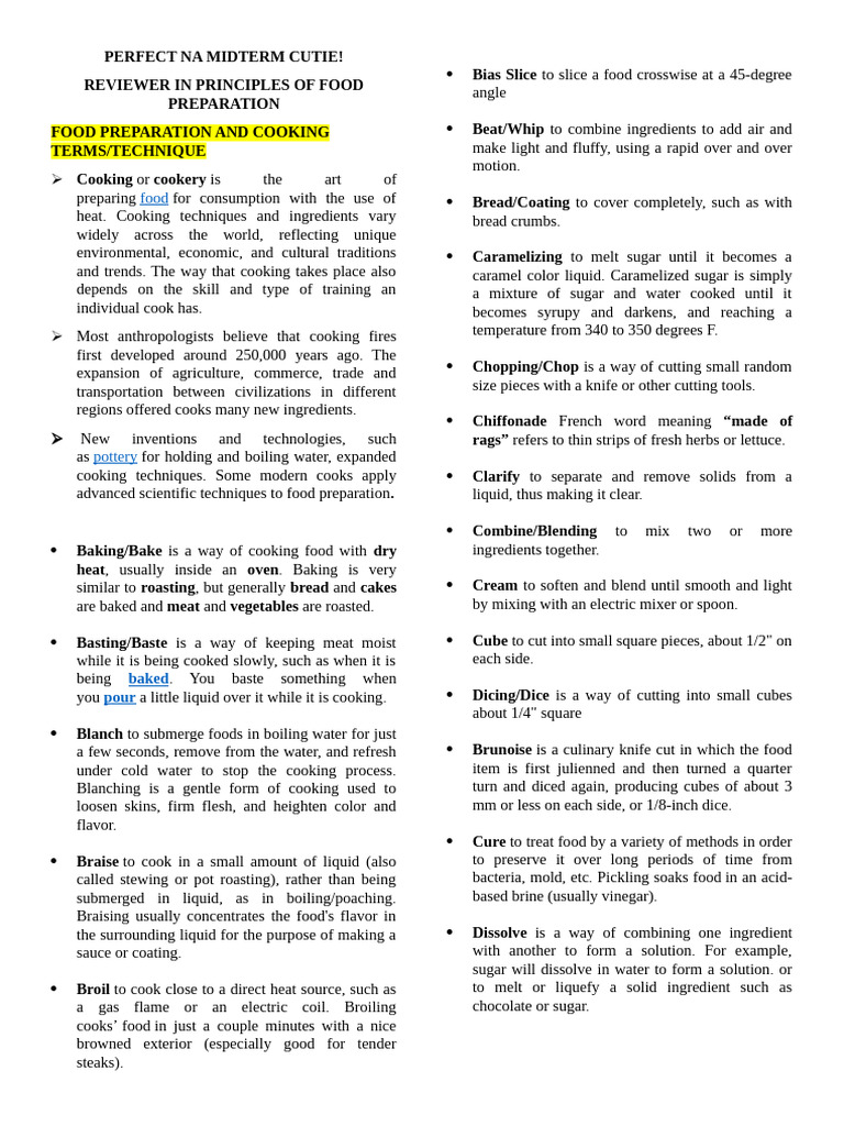Midterm in Principle of Food Preparation | PDF | Stock (Food) | Hors D ...