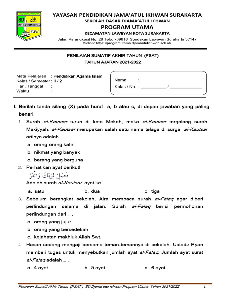 LKPD Pai Kelas 2 2021-2022 | PDF