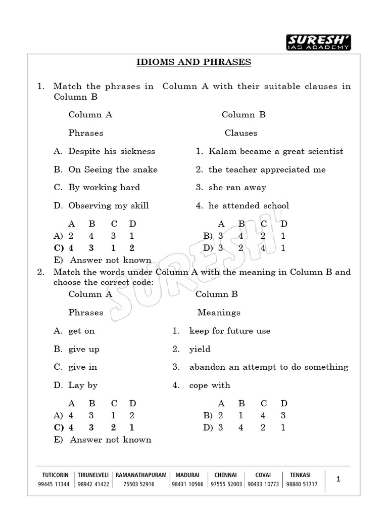 Idioms and Phrases Final | PDF | Syntax | Linguistics