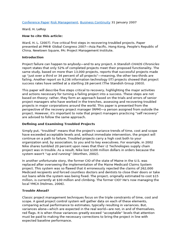 Five Steps to Recover Troubled Projects | PDF | Project Management | Goal