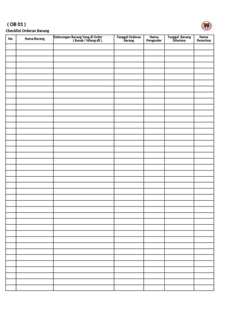 Checklist Orderan Barang dan Penerimaan | PDF