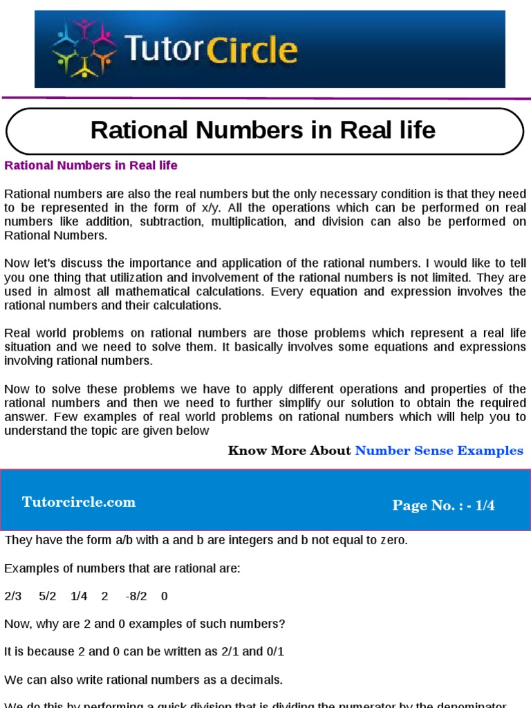 Rational Numbers In Real Life PDF Numbers Rational Number