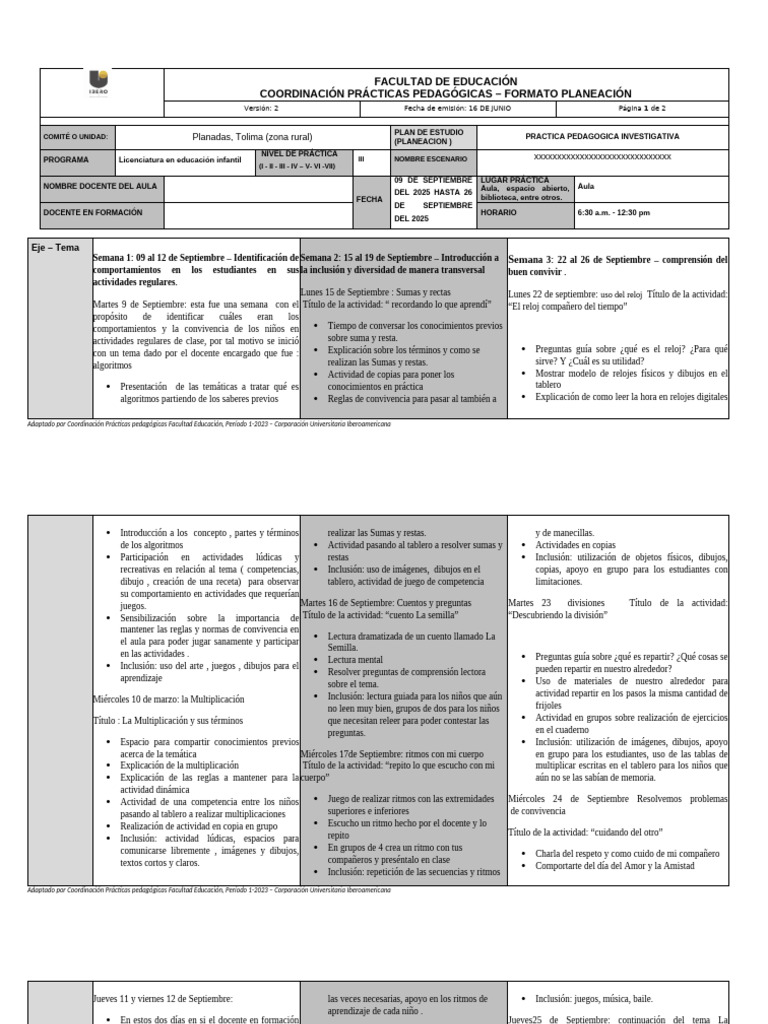 F2 Planeación Práctica PP 2023 - 1 | PDF | Aprendizaje | Inclusión (Educación)