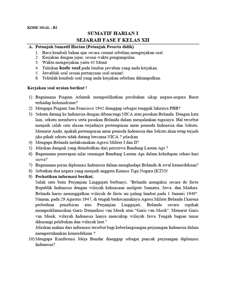 Soal Sejarah Kelas XII: Piagam dan Diplomasi | PDF