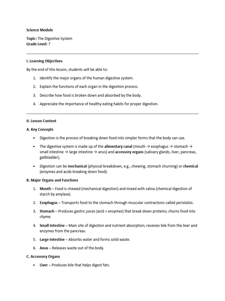 Science Module | PDF | Digestion | Human Digestive System